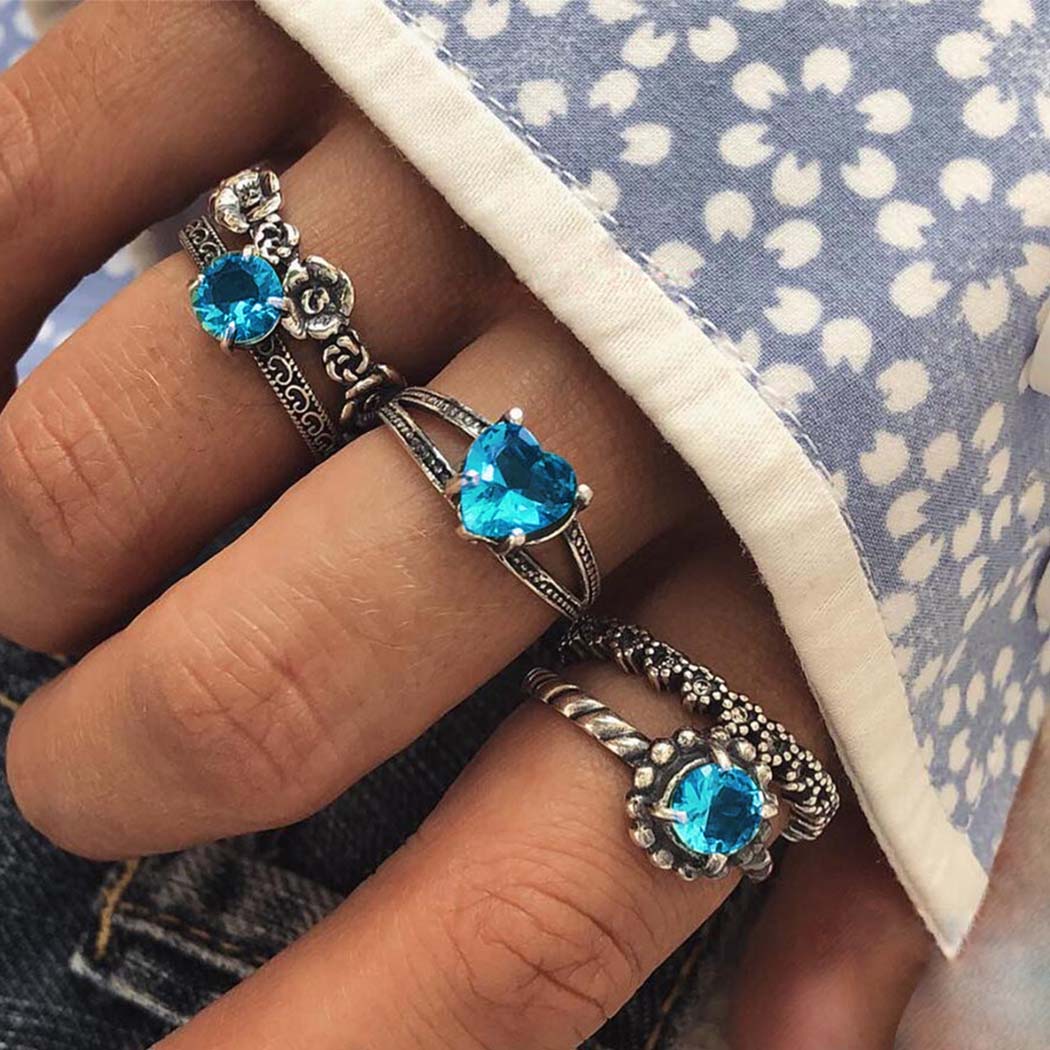 Vintage Rings Silver Joint Knuckle Ring Set Rhinestone Hand Jewelry for ...