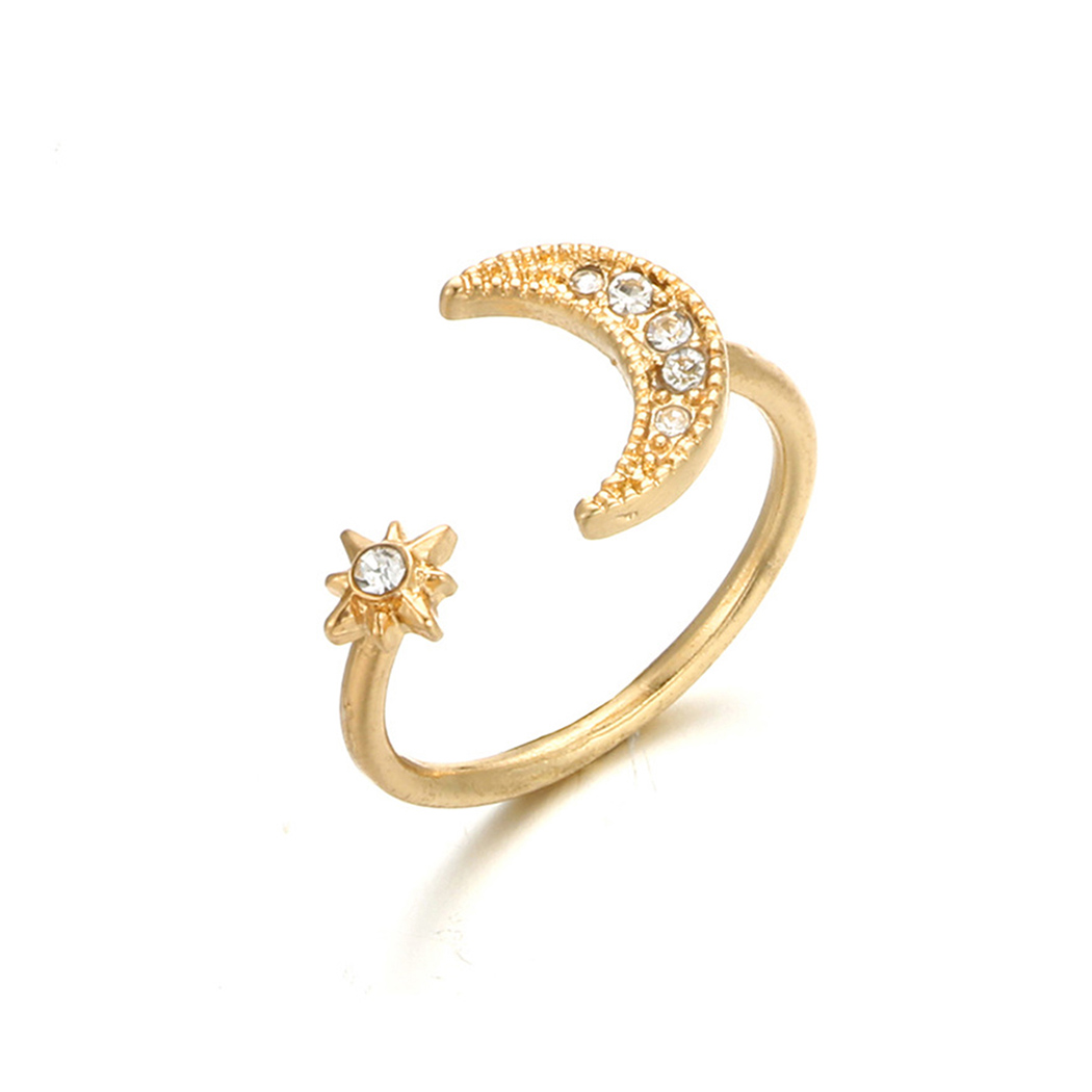 Boho Rings Gold Crystal Finger Ring Crescent Hand Jewelry for Women and ...