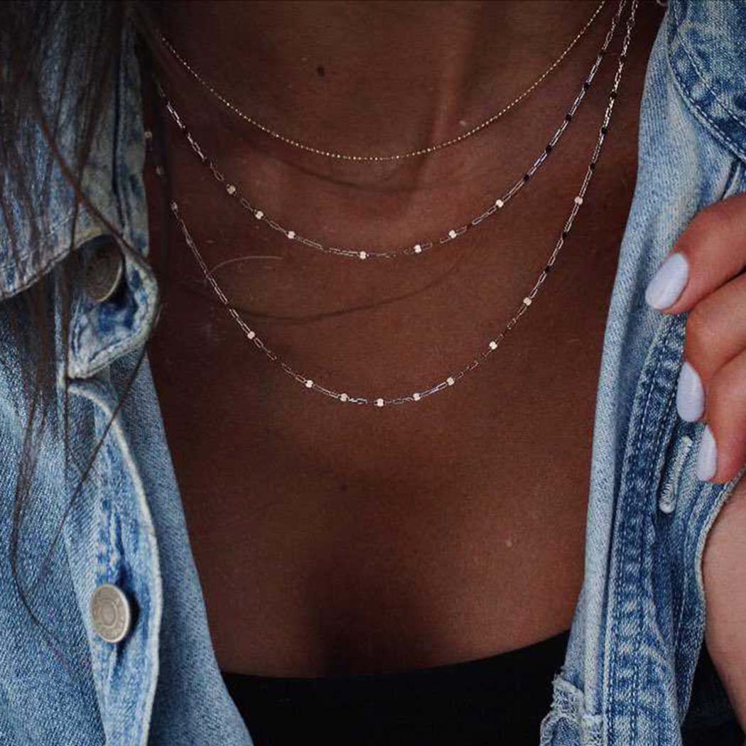 Boho Layered Necklaces Tassel Choker Necklace Adjustable Chain