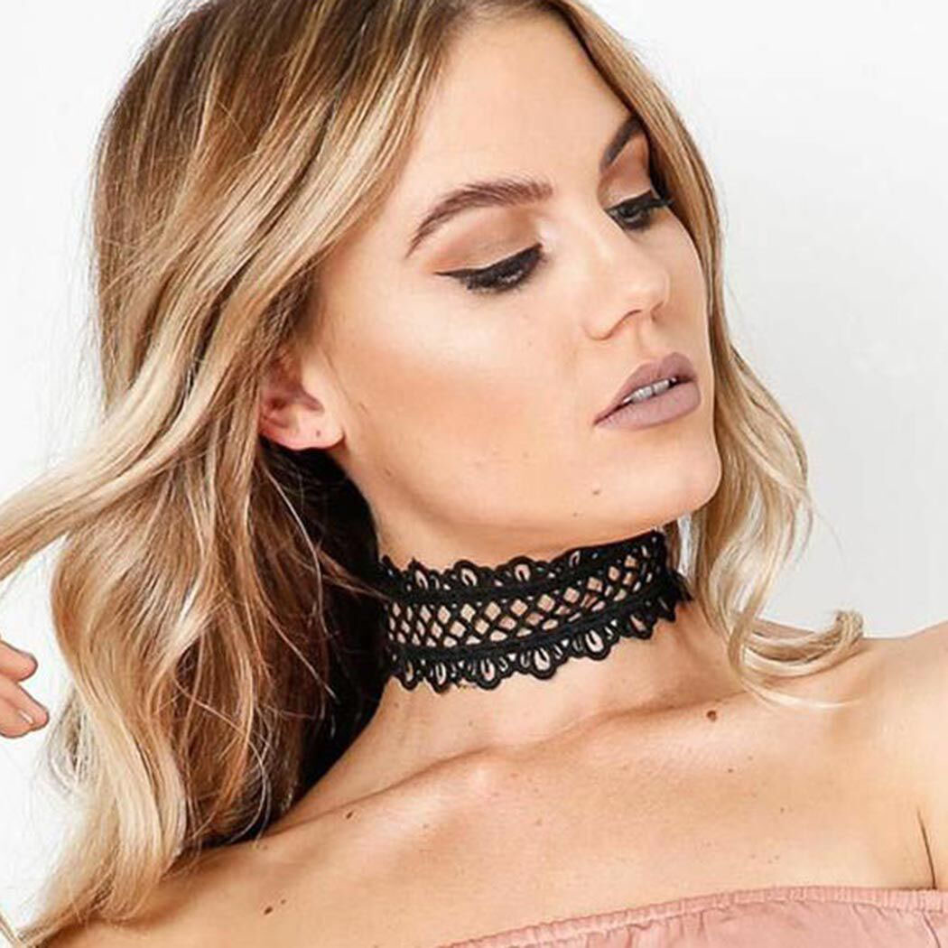 Gothic Lace Choker Necklace Black Short Party Hollow Out Chain ...