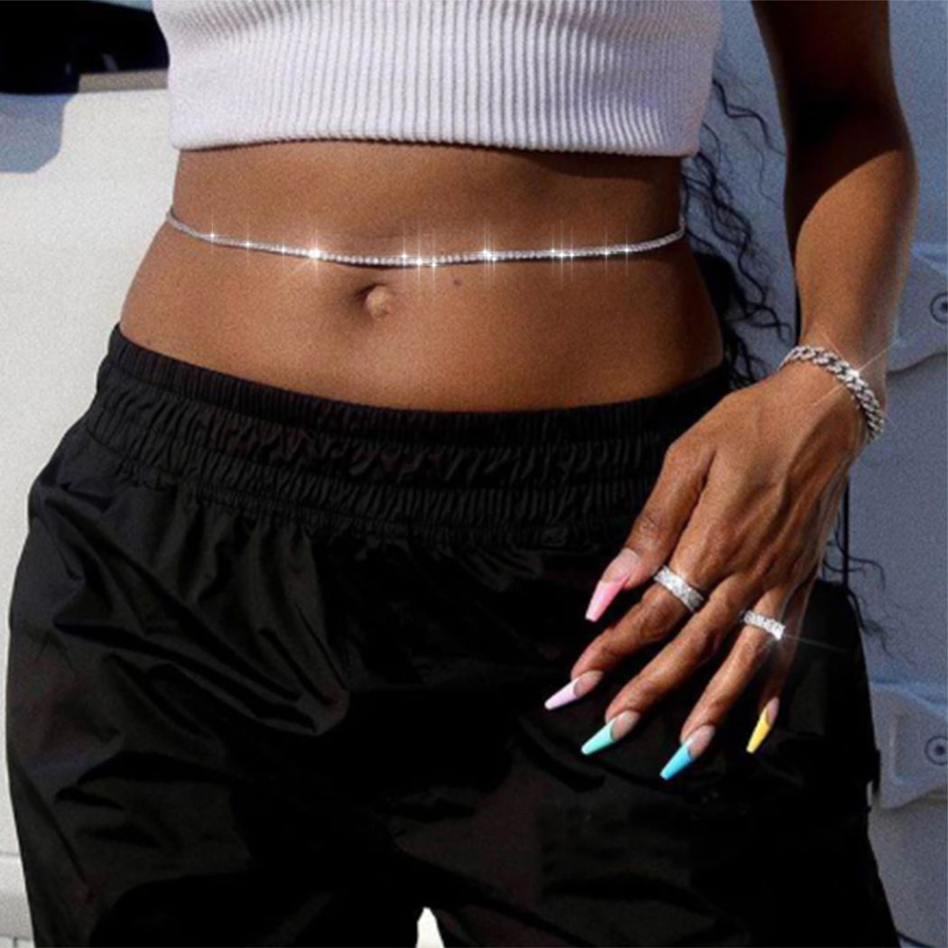 Boho Rhinestone Waist Chain Gold Summer Beach Belly Chains Body Jewelry ...