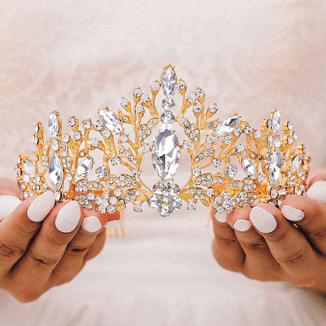 Gold Crown Queen Baroque Crowns Rhinestone Vintage Tiara with Comb ...