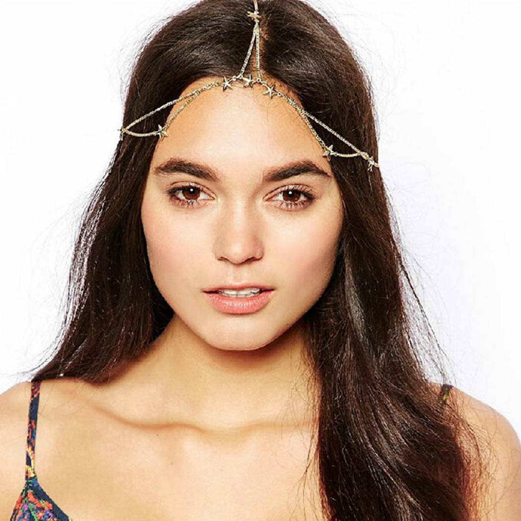 Boho Star Head Chain Gold Layered Forehead Headpiece Festival Headband ...