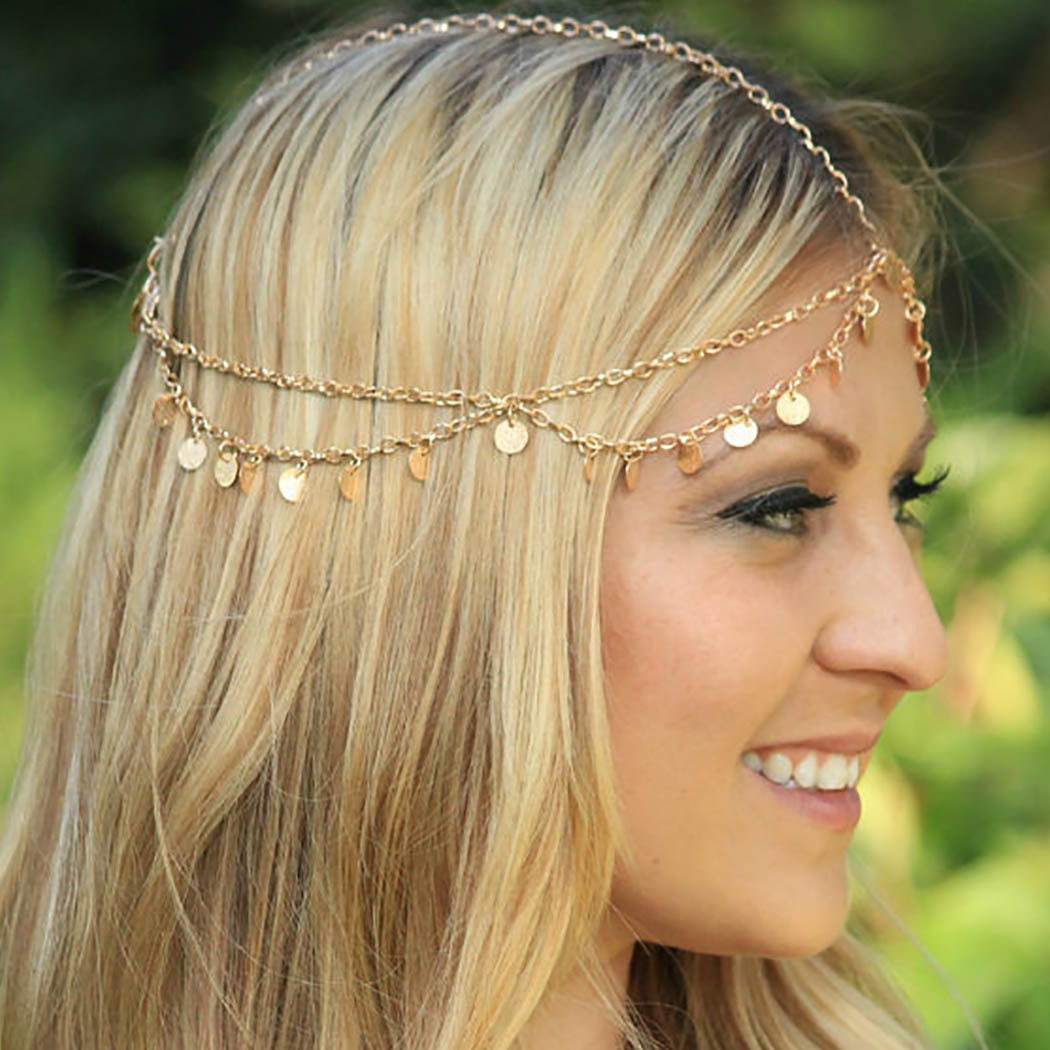 Gold Small Coins Hair Chain Boho Festival Wedding Headpiece Head Chain ...