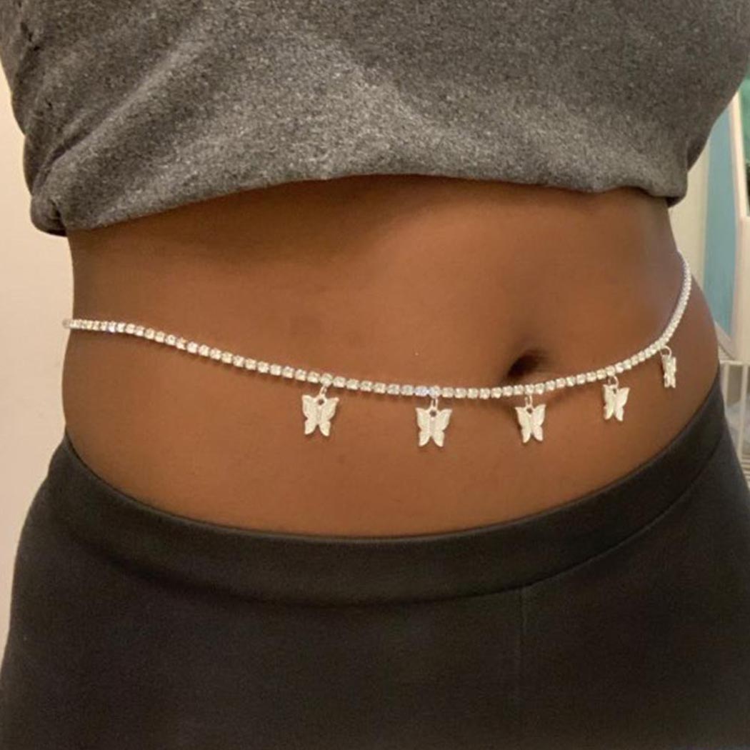 Crystal Waist Chain Silver Star Body Chains Rhinestone Summer Beach ...