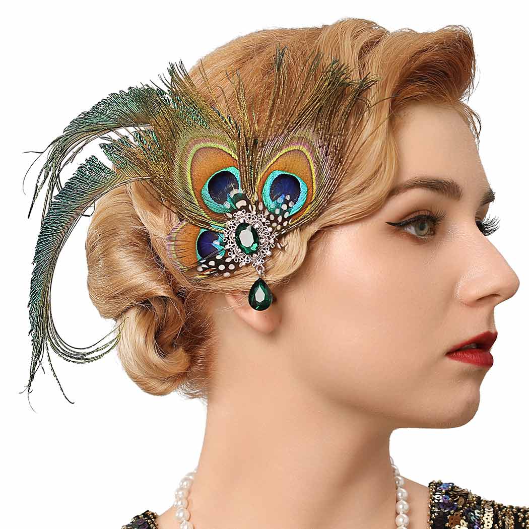 Vintage 1920s Gatsby Headpiece Peacock Feather Hair Clip Crystal ...